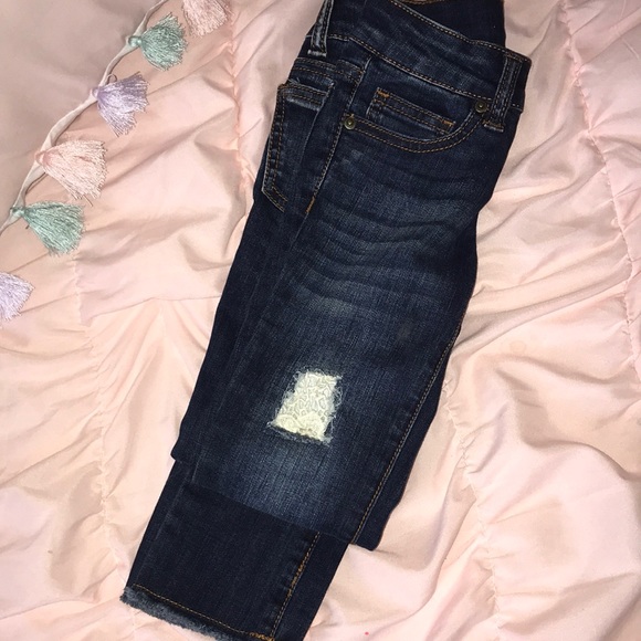 Bottoms | Ripped Jeans With Lace Patches | Poshmark